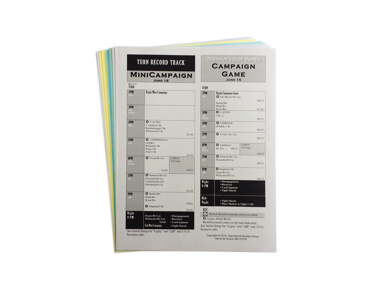 Napoleon's Last Gamble, Player Aid Cards – Operational Studies Group
