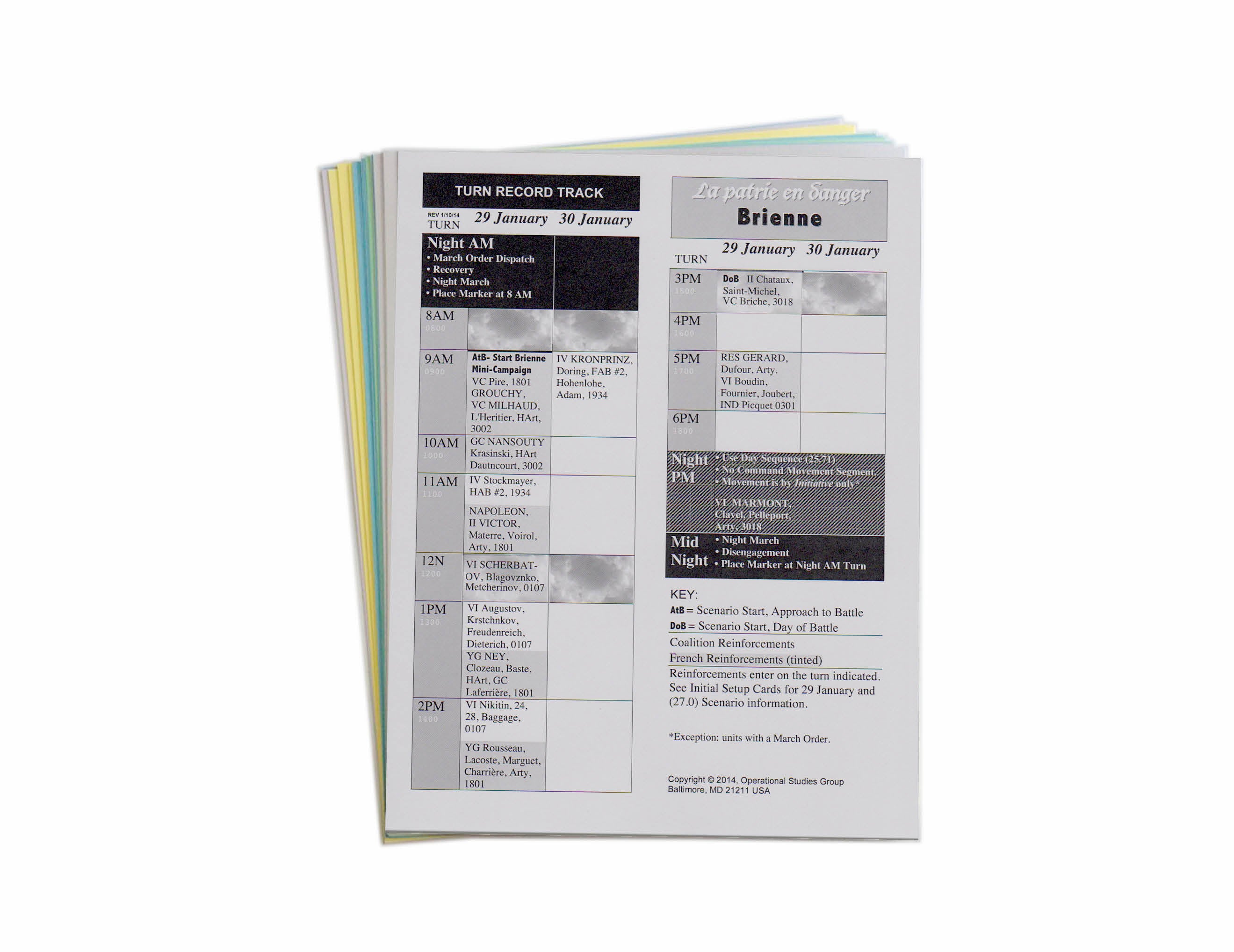 La Patrie en Danger, Player Aid Cards – Operational Studies Group